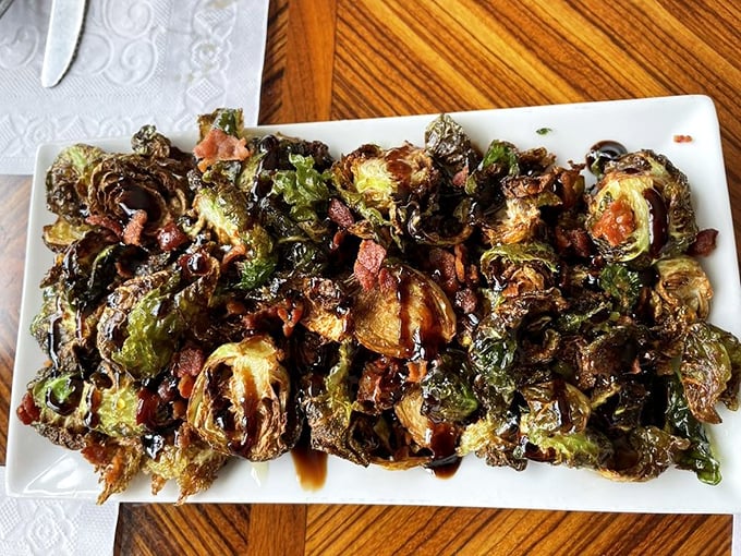 Brussels sprouts with bacon—the vegetable even vegetable-haters can't resist. Crispy, savory, and absolutely worth the drive to Fishing Creek.