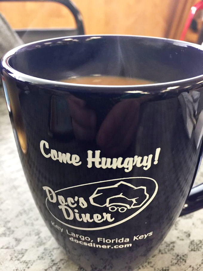 The "Come Hungry" mug isn't just a vessel for coffee – it's Doc's mission statement in ceramic form, promising satisfaction with every steaming sip.