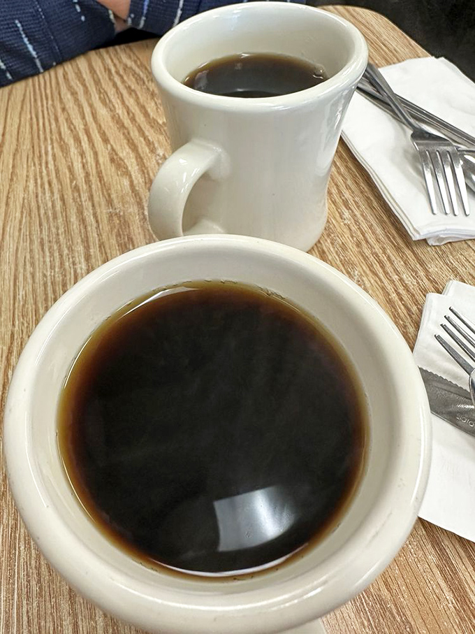 Coffee at diners like this isn't just a beverage—it's a supporting character in your morning story, reliable and comfortingly predictable.