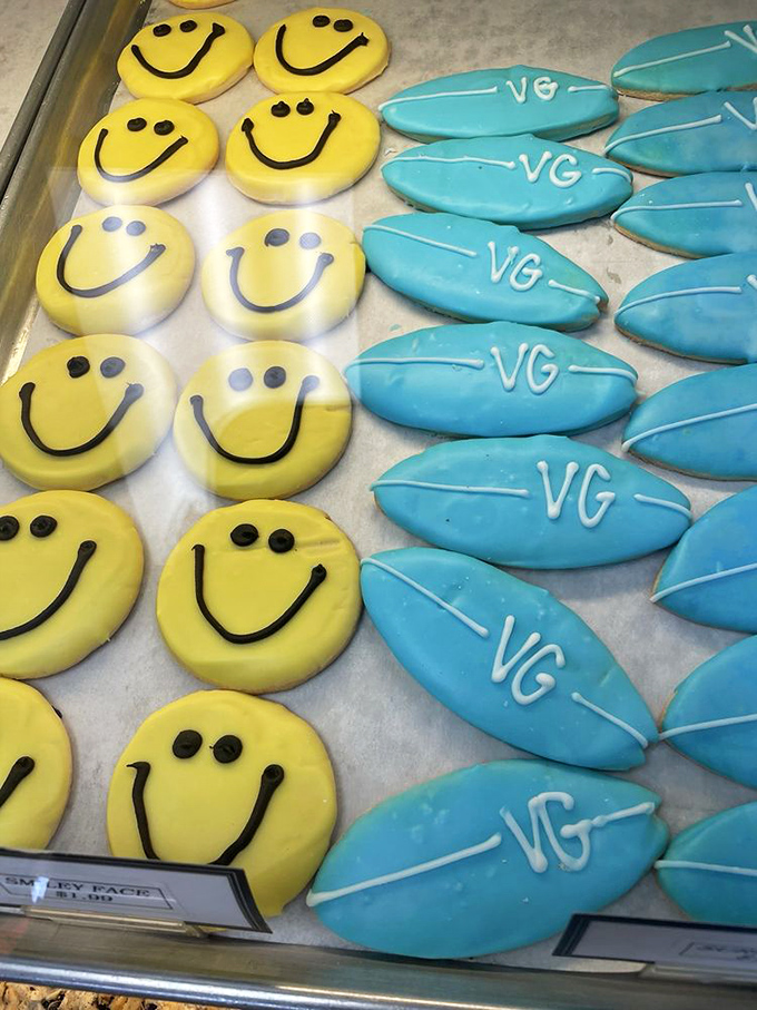 Smiley face cookies and surfboard treats capture the laid-back SoCal vibe – desserts that seem to say "hang loose" with every bite.
