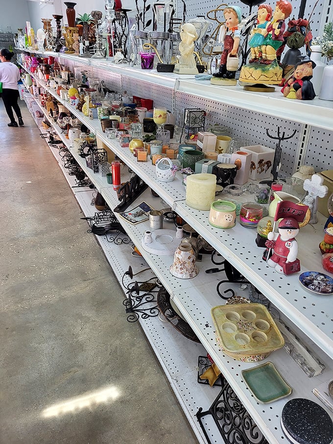 Treasure hunting among the knickknacks—where yesterday's tchotchkes await their renaissance as today's "carefully curated vintage aesthetic" on someone's bookshelf.