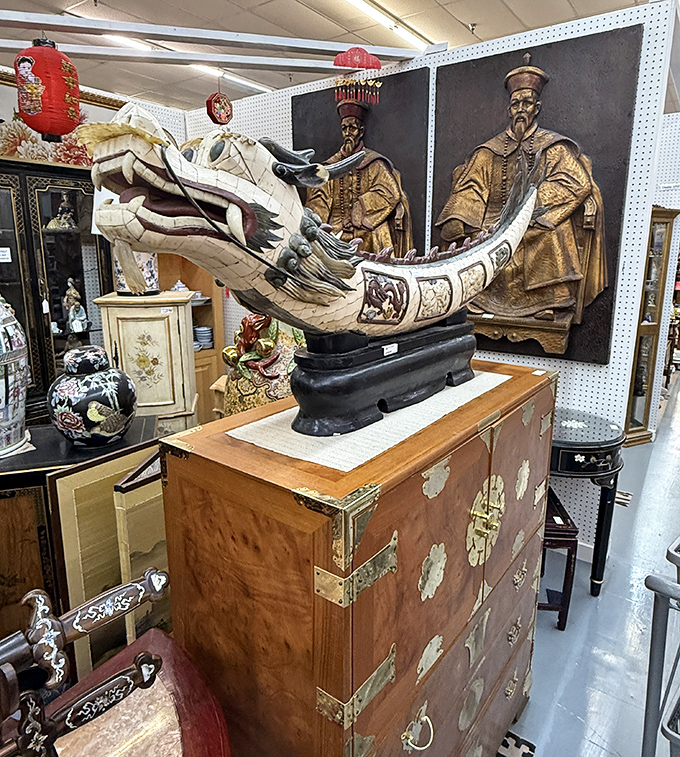 That dragon boat sculpture isn't just decorative—it's practically demanding to be the centerpiece of someone's Asian art collection.