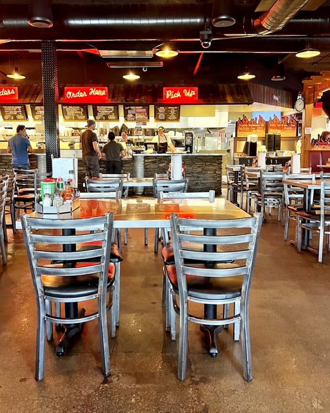 The calm before the storm—empty tables that will soon host the beautiful chaos of sauce-smeared napkins and satisfied smiles.