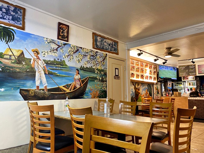 Murals transport diners to lakeside Mexico while ceiling fans keep the California heat at comfortable bay. 