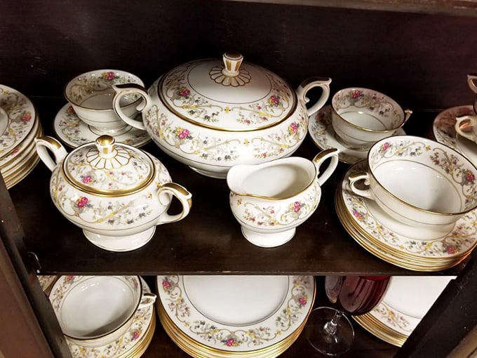 Fine china tea sets that have survived decades intact—unlike the ones in my house that mysteriously lose pieces between Sunday dinners.