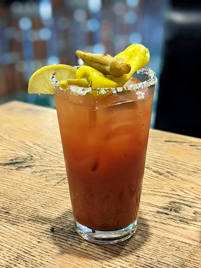 The Bloody Mary comes dressed for success with pickled garnishes. Like a little appetizer perched atop your morning cocktail.