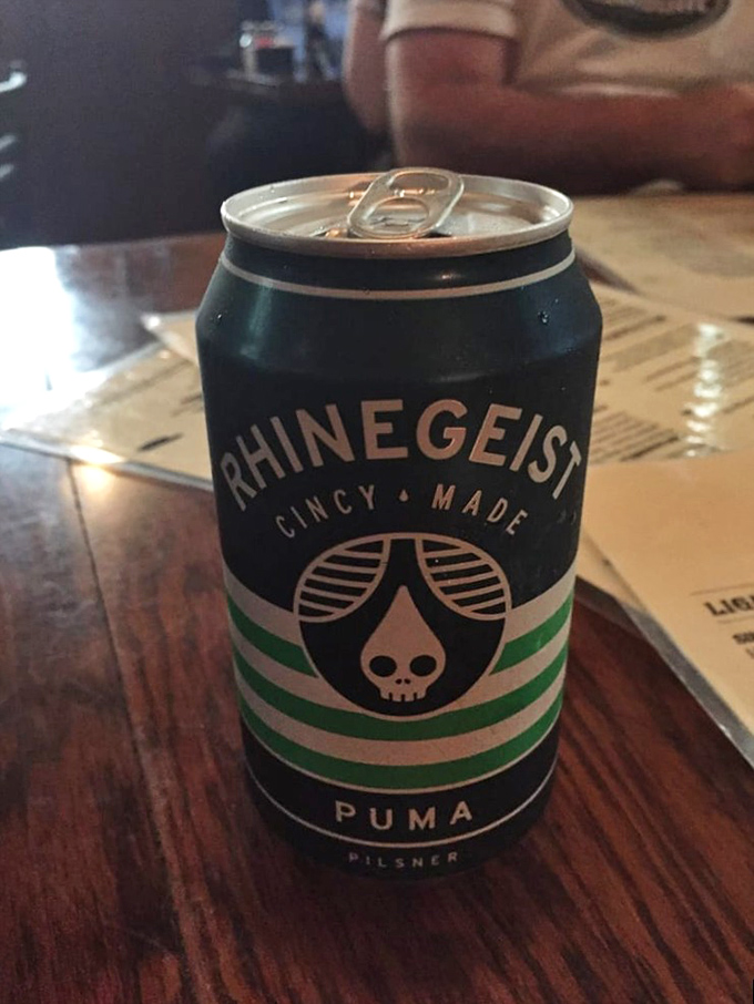 Cincinnati-made Rhinegeist Puma Pilsner—the perfect corner man for your burger bout. Cold, crisp, and ready to refresh between bites.