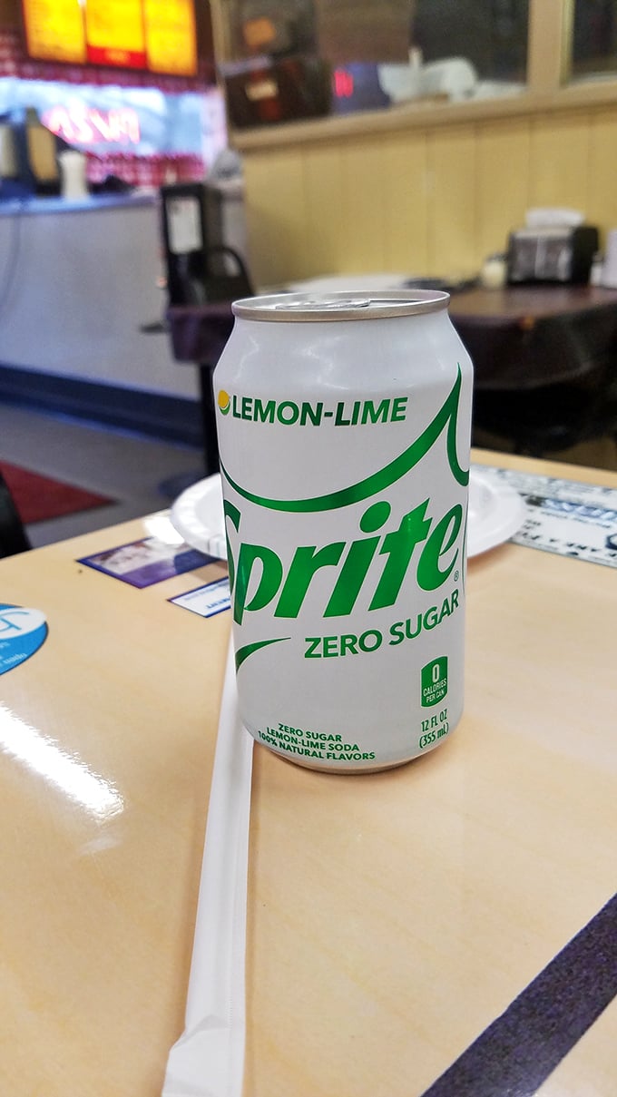 Even the beverages at Rubino's embrace simplicity. A cold Sprite Zero pairs with pizza like Sinatra pairs with New York.