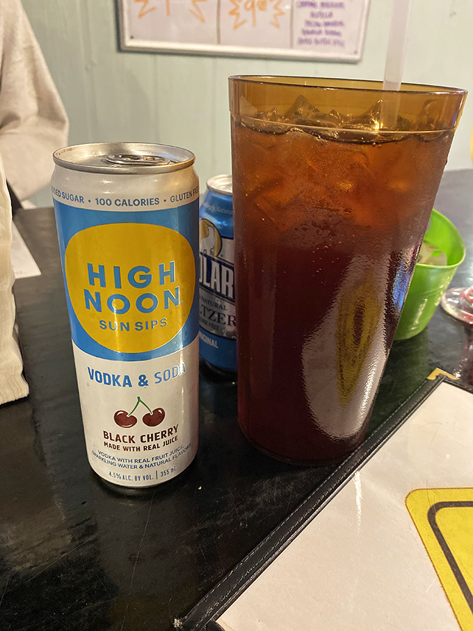 Even the beverages here understand that presentation matters – refreshment served with a touch of diner style.