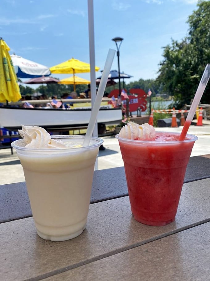 Frozen concoctions with whipped cream crowns – because sometimes battling crab shells works up a thirst only something sweet can quench.