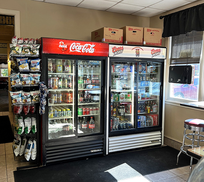 
The beverage coolers—where decisions about which cold drink will complement your hoagie become surprisingly philosophical life choices.