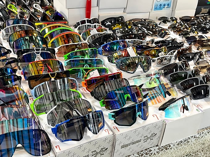 Sunglasses as far as the eye can see—which is pretty far when you've got the right pair protecting your peepers from Wisconsin's occasional sunshine.