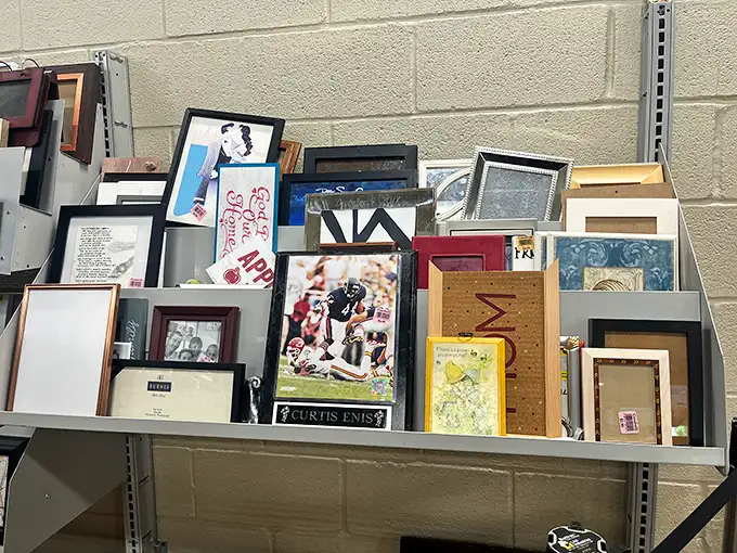 Frame gallery roulette—spot the Bears memorabilia nestled between wedding frames and motivational quotes. Someone's memories, your new wall art.