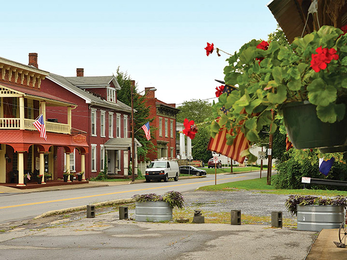 American flags and hanging flower baskets line Jersey Shore's historic district—Norman Rockwell couldn't have painted a more quintessential small-town scene.