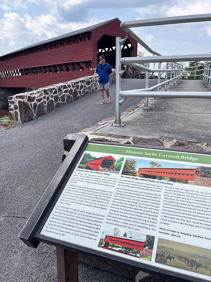 Educational panels share the bridge's Civil War significance. Read them by day—you might be too distracted by strange noises after dark.