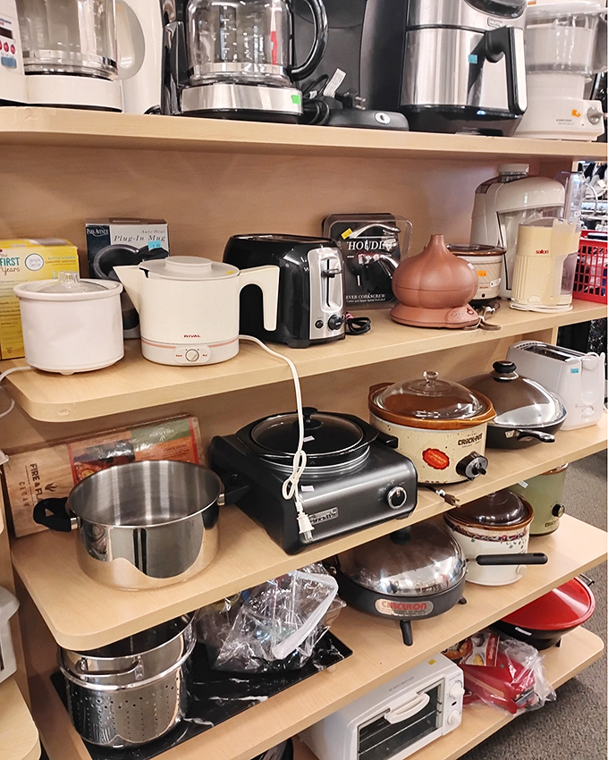 Kitchen appliances with previous lives – some showing character, others barely used – all waiting for a second chance to make your morning coffee.