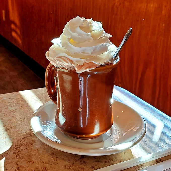 This isn't just hot chocolate—it's a warm hug in a mug, topped with a cloud of whipped cream.