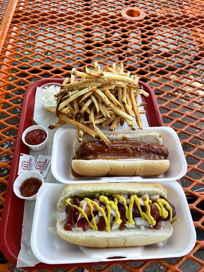 The perfect tray doesn't exi— Oh wait, here it is! Two dawgs, a mountain of fries, and enough joy to power through any afternoon slump.
