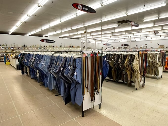 Denim for days! This blue jean bonanza offers every wash, cut, and style imaginable—the thrift store equivalent of a jeans genealogy chart.