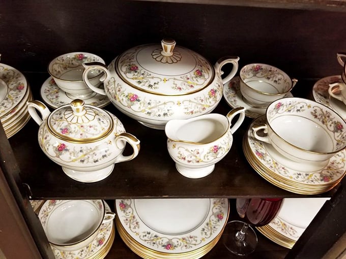 This pristine china set isn't just dishware—it's a portal to an era when "special occasions" meant bringing out the good plates and your best behavior.