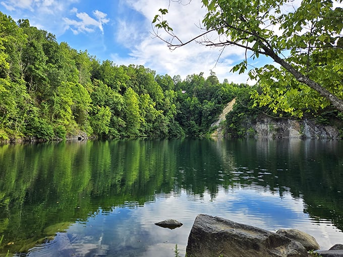 Mother Nature showing off like she's auditioning for a calendar shoot. This tranquil quarry lake reflects both sky and Virginia's natural splendor.