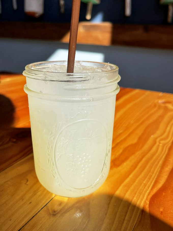 Sometimes the perfect companion to seafood is simply a cold, tart lemonade in a mason jar – summer in liquid form, no beach required.
