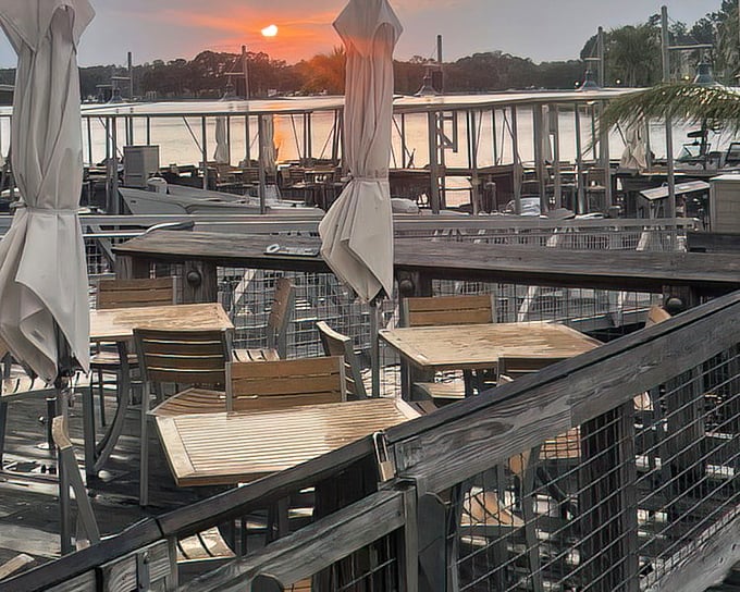 Sunset dining on the deck—where Florida evenings transform from merely beautiful to "why would anyone live anywhere else?"
