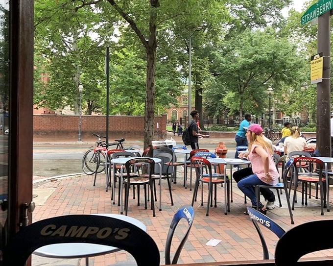 Campo's outdoor seating offers front-row tickets to Philadelphia's historic district – dine with the Liberty Bell practically as your dinner date.