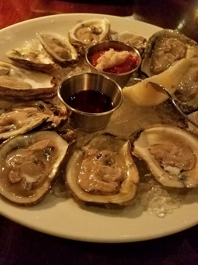 These oysters aren't just seafood—they're time capsules of oceanic perfection, served with just enough accompaniments to enhance without overwhelming their briny brilliance.