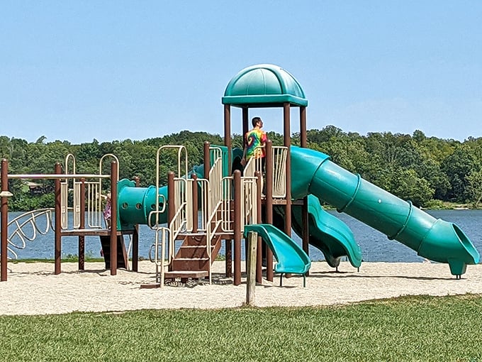 Playground paradise with a lake view! Kids burn energy while parents secretly envy those slides. Childhood summers as they should be.