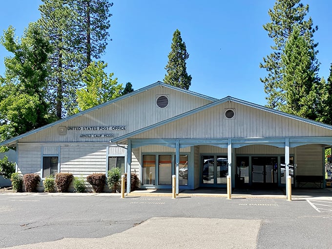 Arnold's post office—where locals still exchange actual conversations along with their packages, a refreshing analog experience in our digital world.