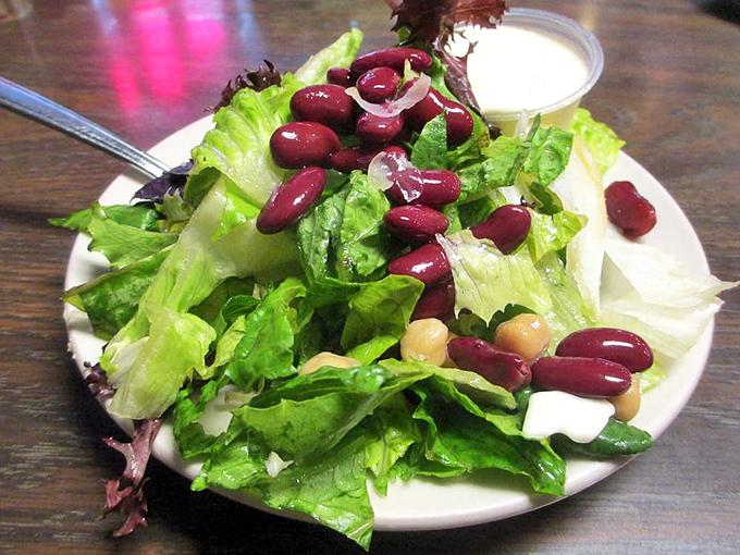 A salad that doesn't apologize for being healthy. Those kidney beans add protein and color, proving green food can be both virtuous and delicious.