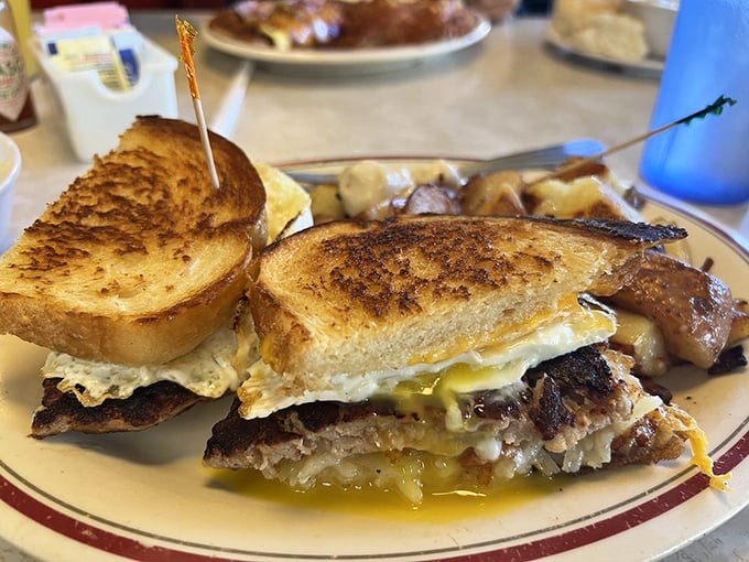 This isn't just a sandwich—it's architecture. Layers of melty cheese and savory meat creating the Taj Mahal of lunch options.