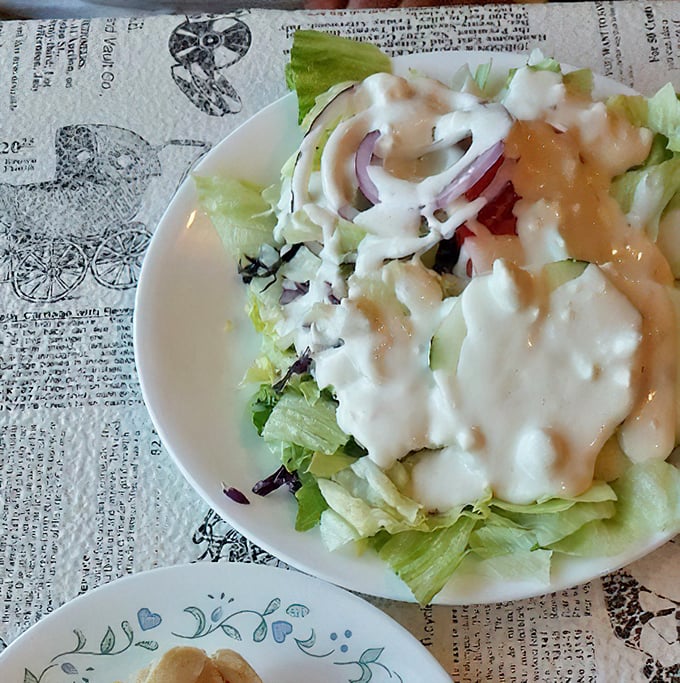 A side salad that knows its role—the opening act that sets the stage without stealing the spotlight from the headlining entrée.