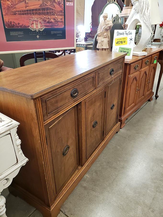 This isn't just a sideboard—it's a time machine. Solid wood craftsmanship that's outlived several trends and will probably outlive the particle board replacing it.