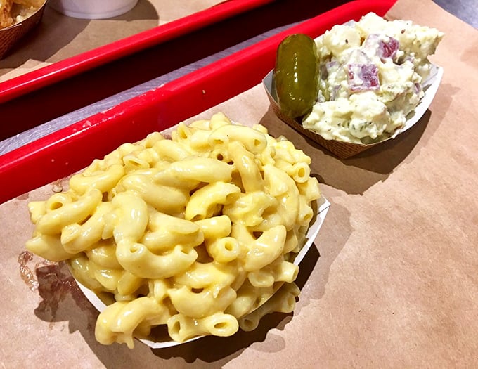 Mac and cheese that's unapologetically yellow and a potato salad that doesn't skimp on the good stuff. These sides aren't afterthoughts—they're worthy companions.
