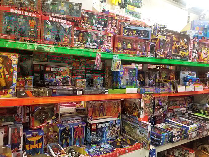 The toy section: where parents make promises, grandparents fulfill them, and everyone remembers what it was like to want everything behind the plastic.
