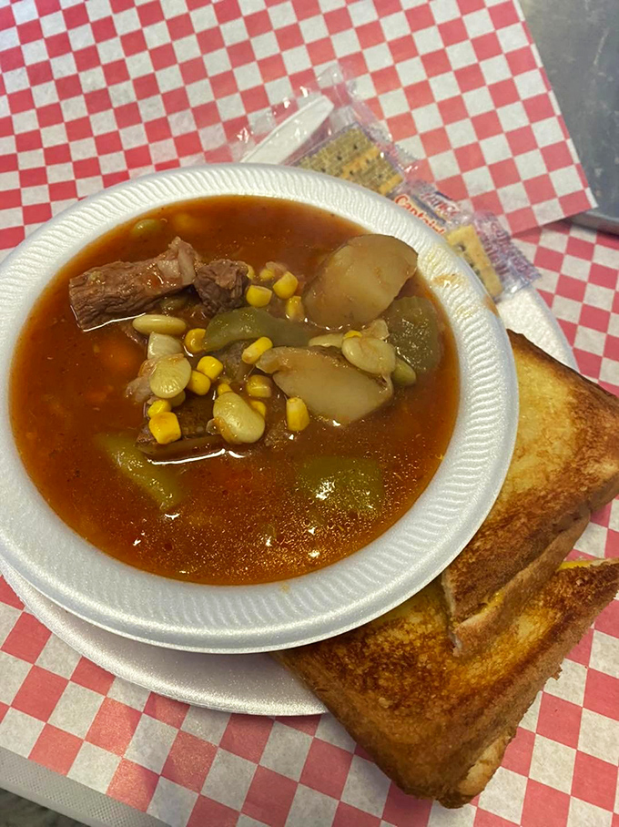 This isn't just soup—it's a liquid hug in a bowl, with vegetables and beef that have clearly been on speaking terms for hours.