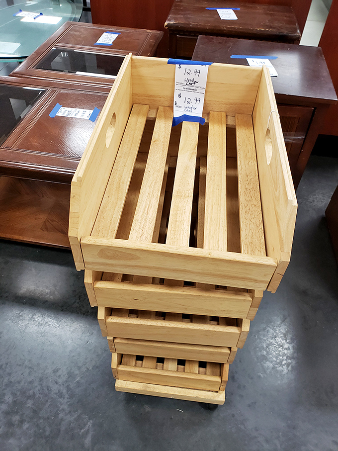 Stackable wooden crates at $12.99 each—perfect for everything from organizing vinyl records to creating that Pinterest-worthy bookshelf you've been postponing.
