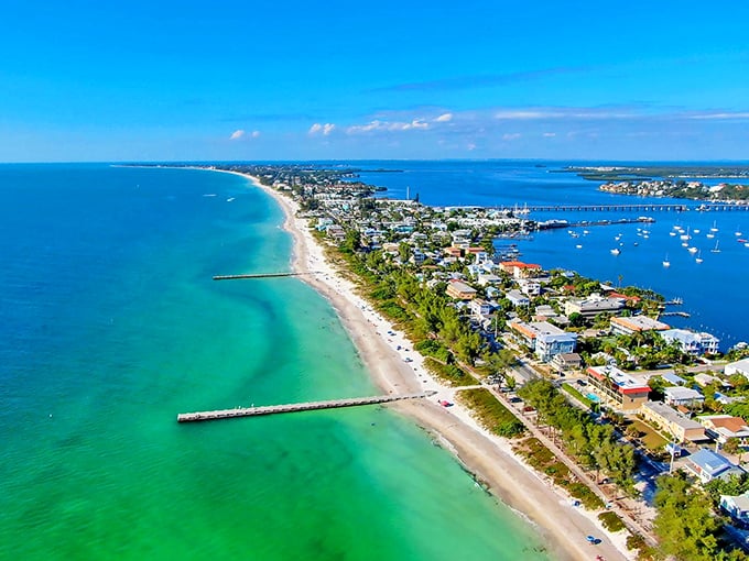 Anna Maria Island's pristine coastline viewed from above. Where the Gulf of Mexico shows off its best blue hues.