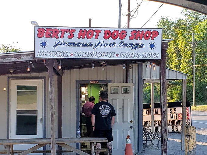 Bert's Hot Dog Shop doesn't need fancy decor – that bold red sign and the promise of "famous foot longs" tells you everything your stomach needs to know.