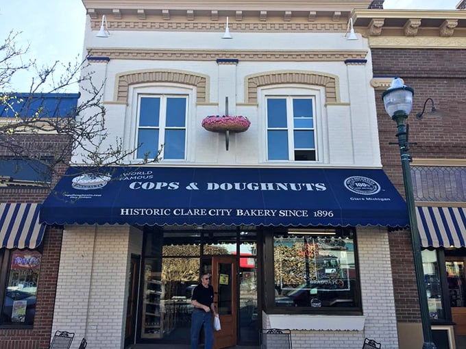 Historic charm meets donut perfection – Cops & Doughnuts' blue awning marks the spot where Clare's past and present taste delicious together.