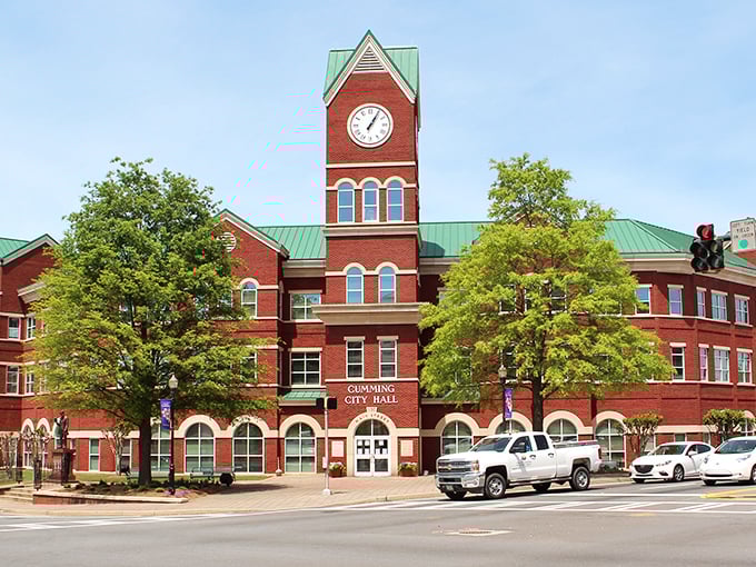 Cumming's handsome city hall with its striking clock tower – keeping time in a place where retirement dollars last longer.