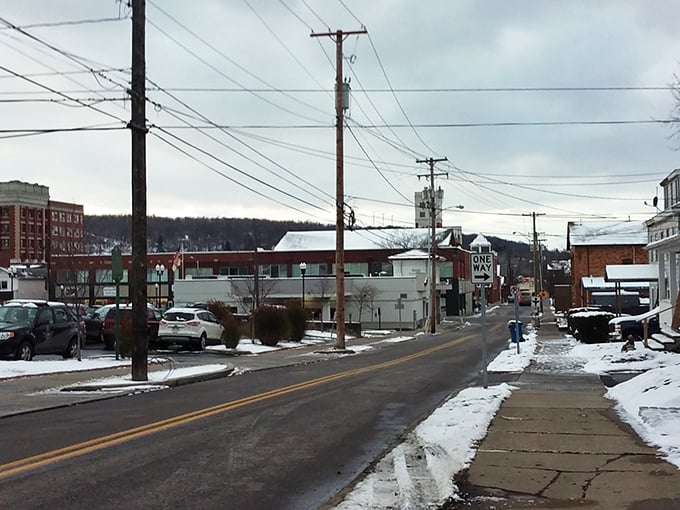 Downtown Meadville in winter—a place where modest charm meets everyday convenience, and the bank teller still asks about your grandchildren.
