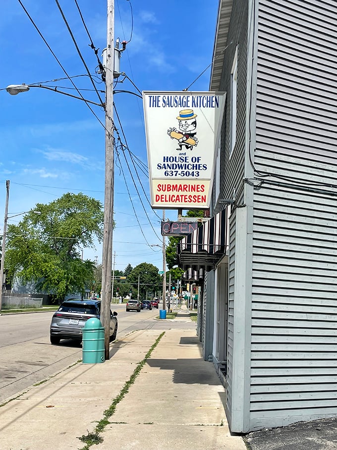 The Sausage Kitchen's unassuming sign has directed sandwich pilgrims for decades. Sometimes the best treasures aren't wrapped in fancy packages.