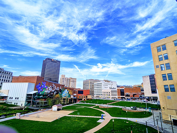 Akron's downtown plaza doesn't just offer green space—it offers breathing room for a city with big ideas and even bigger heart.