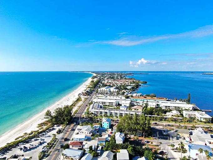 Anna Maria Island's perfect beach town layout seen from the sky. Paradise planned with a protractor.
