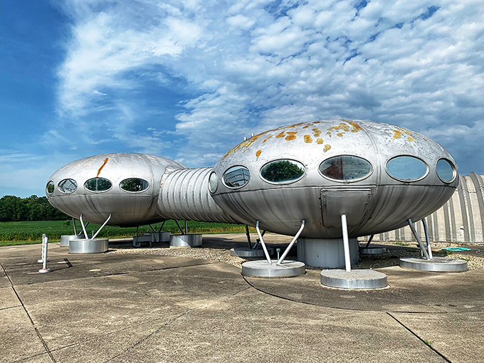 Close Encounters of the Ohio kind! Those round windows probably offer views of other dimensions.