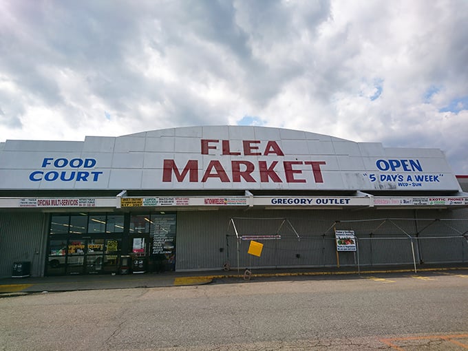 The hustle and bustle of the flea market, where the signs tell you everything but nothing at all. Will you find a gem today? Maybe a tasty bite from the food court!