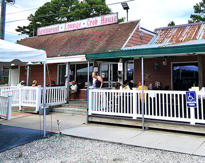 Porch seating for seafood eating! Margie & Ray's casual outdoor dining area promises laid-back meals with local flavor.